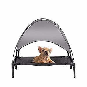 Zooba 31" Elevated Outdoor Dog Bed with Canopy, Cooling Raised Pet Cot with Removable Sunshade for Camping, Deluxe 600D PVC with 2x1 Textilene with Carrying Bag