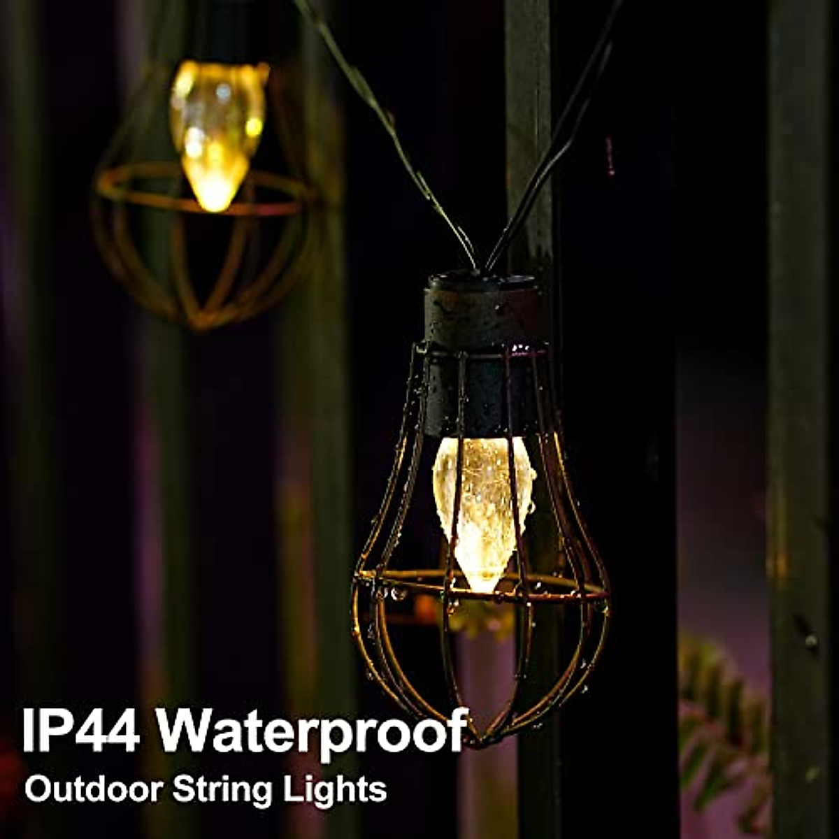 MakForU Solar String Lights Outdoor, 10ft 10 LED Bulbs Hanging Light Retro Metal Industrial-Style Waterproof Solar Powered Light for Patio Garden Wedding Bistro