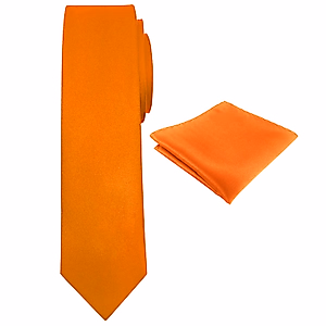 AIMENGWU Men's Skinny Tie Set Solid 2.35" (6CM) Necktie and Pocket Square Slim Orange tie Set For Men
