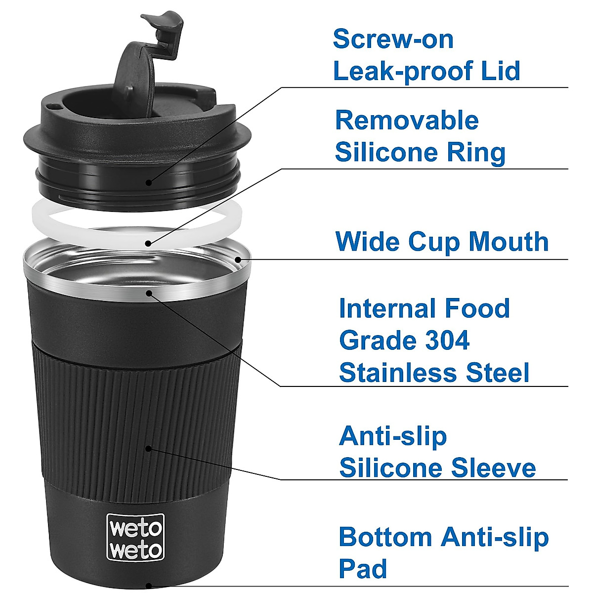 WETOWETO 12oz Stainless Steel Coffee Tumbler, Travel Coffee Mug, Insulated Coffee Mug with Lid, Spill Proof Coffee Cup, Portable Thermal Mug, Reusable Coffee Cup for Hot and Cold