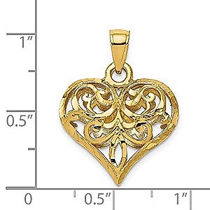 IceCarats 14K Yellow Gold Antique Filigree Heart Necklace Love Pendant Charm 26mm x 20mm Only