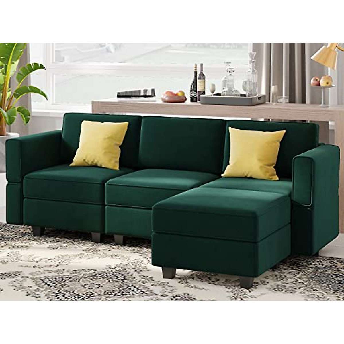 Belffin Convertible Sectional Sofa with Chaise Velvet L Shaped Sofa Couch Modular Sectional Sofa with Storage Green