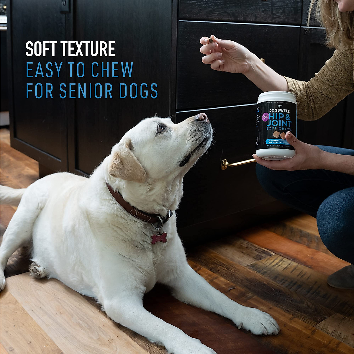 DOGSWELL Hip and Joint Supplement for Dogs - Soft Chews with Glucosamine, Chondroitin, MSM, Boswellia & Turmeric, 1 Pound