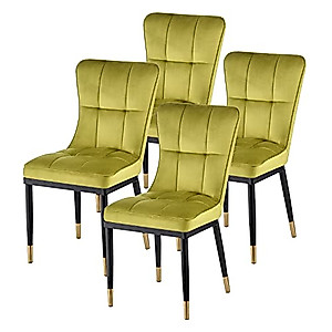 Bekrvio Dining Chairs Set of 4, Modern Velvet Kitchen Chairs with High Back, Upholstered Armless Side Chair Accent Chair with Black Metal Legs for Dining Room, Living Room, Vanity (Olive Green)