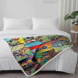 TOPTREE Chihuahua Blankets Fuzzy Dog Blanket for Kids Adults Lovely Oil Painting Puppy Fleece Blanket Cozy Plush Doggie Sherpa Throw Blanket for Couch Bed Sofa (60x80 inches)