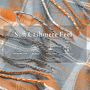 VANLINKER Soft Winter Warm Scarfs for Women Cashmere Feel Large Scarf Classic Camel Plaid Fashion Poncho Long Shawls Grid Wraps Scarves VL9307 Grey Orange