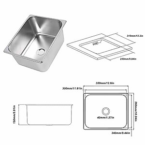 304 Stainless Steel Bar Sink, Single Bowl Hand Wash Basin, RV Sink, 11L Capacity, 40mm Drain Outlet, Embedded Installation, Suitable for RV, Camping Vehicle, Yacht, Boat, Kitchen