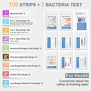 Water Testing Kits for Drinking Water: Drinking Water Test Kit - 2 Bacteria Tests + 100 Strips - Well and Tap Water - Quick & Accuracy Testing for Lead pH Hardness Iron Copper and More - TESPERT