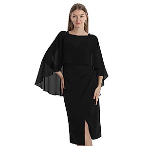 Hotshawl Capelets for women Chiffon Cape Shawls and Wraps for Evening Dress Wedding Capes Cover Up (Black)