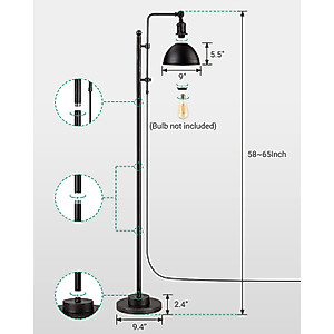 EDISHINE Industrial Floor Lamp, Adjustable Height & Head with Rotary Switch, Rustic Reading Lamp in Aged Black Finish, 65IN Farmhouse Standing Tall Metal Lamp for Living Room, Bedroom, Office