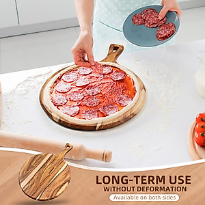 Acacia Wood Cutting Board Pizza Peel - EVNSIX Round Cutting Boards with Handle for kitchen,Wooden Chopping Board Countertop for Meat, Bread, Vegetables Fruits Charcuterie Cheese Serving Paddle Board
