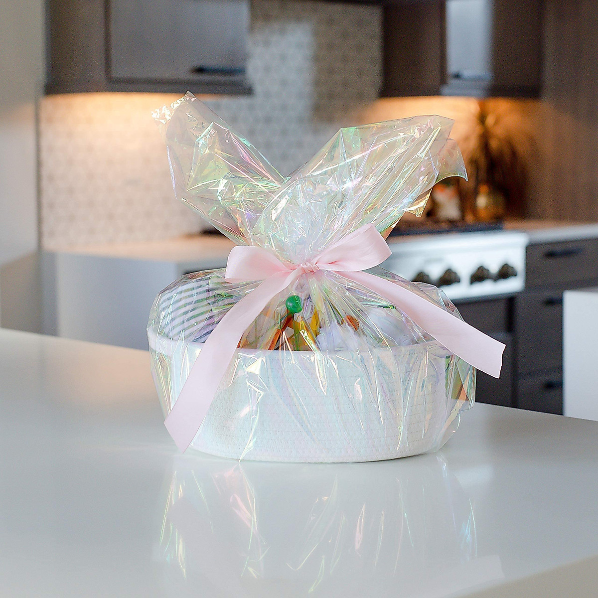 NaturalCozy 3-Piece Oval Storage Basket Set– Natural Woven Gift Basket Empty, Soft Baby Basket for Nursery, Cat Dog Toy Baskets, Small Rope Basket (Off White)