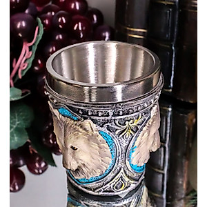 Ebros Pack Of 2 Full Moon Mythical Animal Spirit Gray And White Alpha Wolf Themed 2-Ounce Shot Glass Resin Housing With Stainless Steel Liners Wolves or Timberwolves Themed Souvenirs Favors