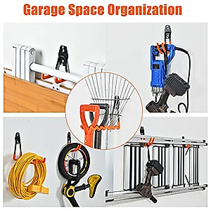 AOBEN Garage Hooks,24PCS Heavy Duty Garage Hanger Organizer Anti-Slip Double Wall Garage Storage Hooks for Ladder, Power Tool,Bike,Ropes (23 Hooks & 1 hoder Strap)-Gery