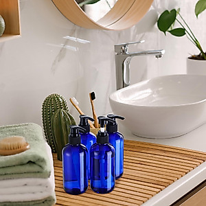 48 Pcs Pump Bottle Lotion Dispenser Refillable Shampoo Conditioner Hand Soap Dispenser Plastic Empty 8oz/250ml Clear Reusable Body Wash Container Bulk (Blue, Black)