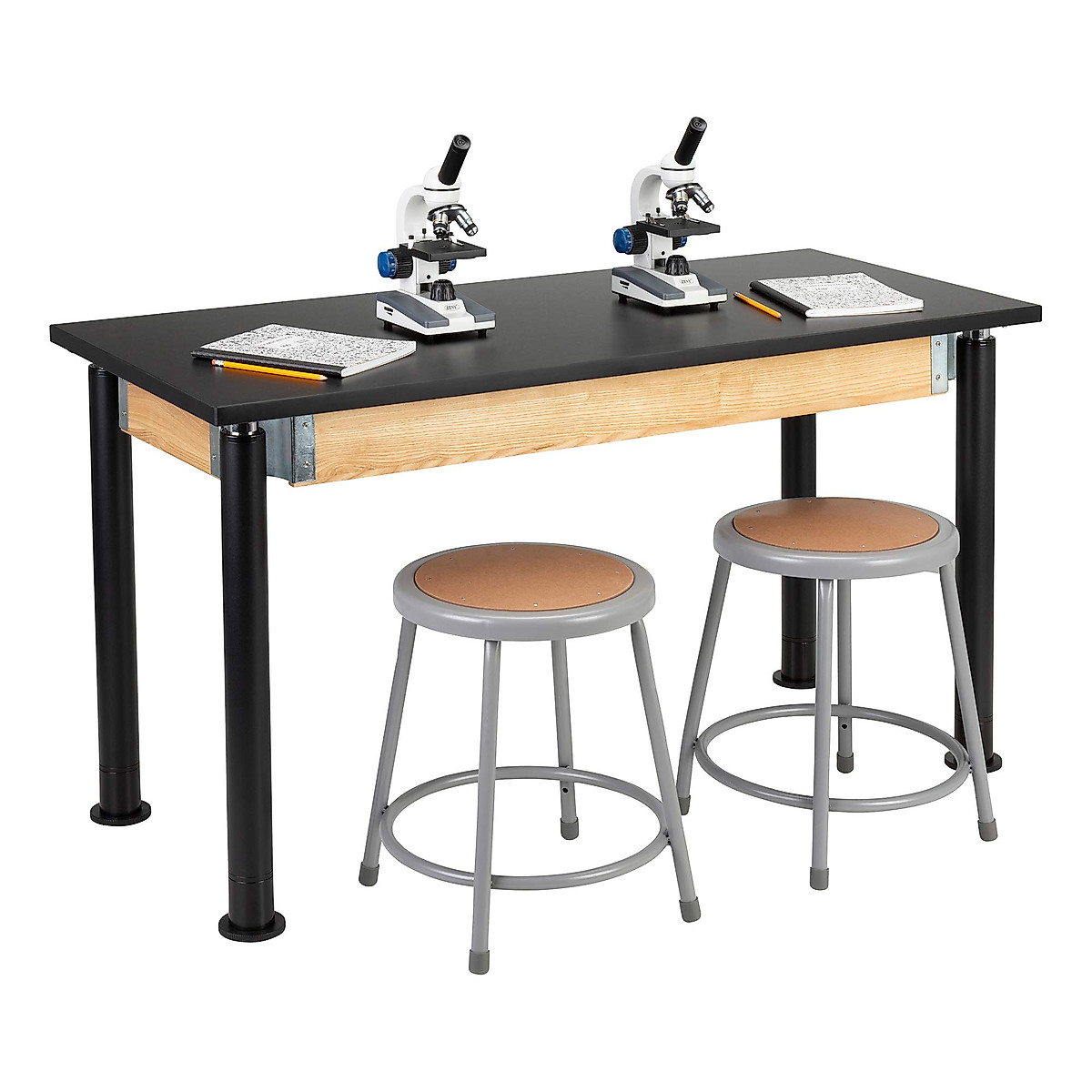 Learniture Heavy-Duty School Science Lab Table with Chemical-Resistant Top, Adjustable Height Science Table for Classrooms, 24" D x 54" W x 29" H, Black