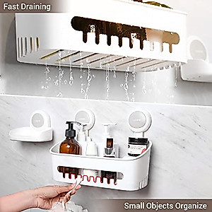 4 Packs Shower Caddy Suction Cup Set - Shower Shelf+Soap Dish+Suction Hooks - One Second Installation NO-Drilling Removable Powerful Waterproof DIY Shower Organizer for inside Shower Bathroom Kitchen