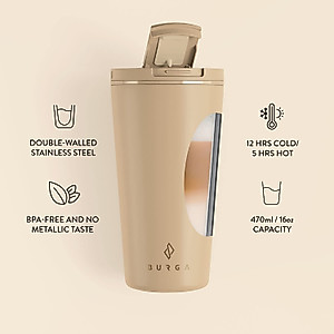BURGA Travel Coffee Mug (16oz) – Spill-Proof, Secure-Seal Insulated Coffee Mug – Scratch-Resistant, Stainless Steel Travel Mug Stays Hot or Cold – Anti-Slip Coffee Tumbler – Nude Marble Travel Mug