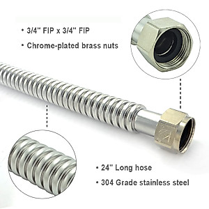 TT FLEX Stainless Steel Corrugated Water Heater Connector Flexible for Water Heater Softener, 3/4" FIP x 3/4" FIP, 24" Length (2 Pack)