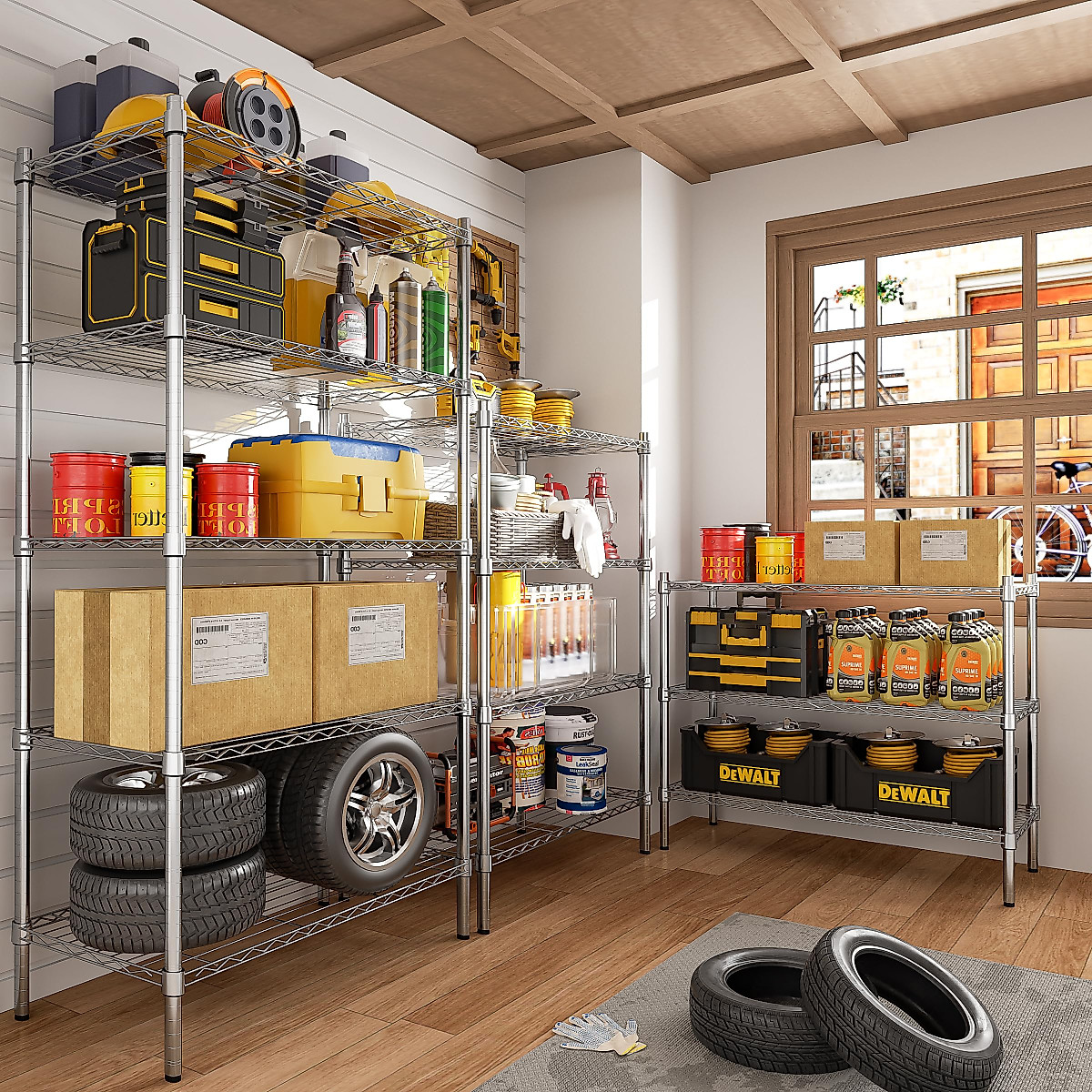 Auslar 4-Shelf Storage Wire Shelves Heavy Duty 4 Tiers Standing Shelving Units Adjustable Metal Organizer Wire Rack, Chrome