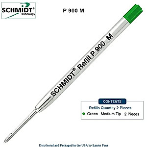 2 Pack - P900 Green Refill Medium Tip Schmidt Parker Style Ballpoint Refill