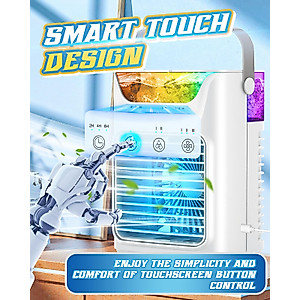 Portable Air Conditioners Fan, 2024 Upgraded Mini Air Conditioners Evaporative Air Cooler with 3 Cool Mist & Speeds, 3 Timer 7 Color Led, Small Air Conditioner Portable for Room Office Camping Car