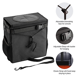 Ryhpez Car Trash Can with Lid - Car Trash Bag Hanging with Storage Pockets, Leak-Proof Collapsible Garbage Bin for Car(3.2 Gallon/12L)