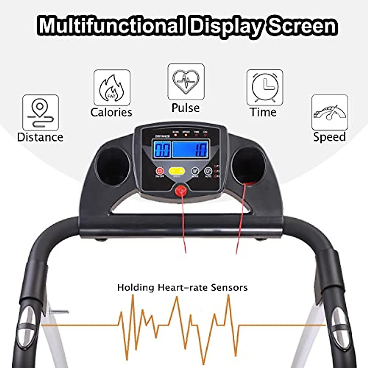 FYC Folding Treadmill for Home Portable Electric Treadmill Running Exercise Machine Compact Treadmill Foldable for Home Gym Fitness Workout Jogging Walking, White