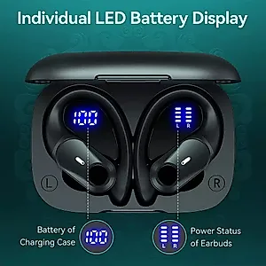 SGNICS for Samsung Galaxy S21 Ultra Wireless Earbuds Headphones with Charging Case & Dual Power Display Over-Ear Waterproof Earphones with Earhook Headset with Mic for Sport Running Workout Black