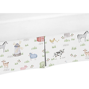 Sweet Jojo Designs Farm Animals Boy or Girl Pleated Baby Nursery Crib Bed Skirt Dust Ruffle - Watercolor Farmhouse Horse Cow Sheep Pig