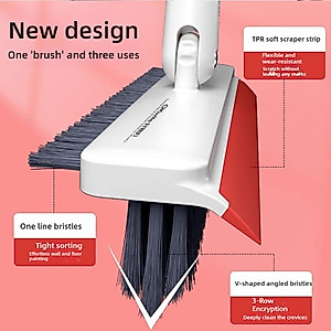 Three Sided Floor Brush,Floor Scrub Brush with Long Handle,3 in 1 Scrape and Double-Sided Stiff Bristle Scrub Brush,Rubber Broom Carpet Rake,Scrape & Heavy-Duty Stiff Bristle Scrubber Brush for Bath