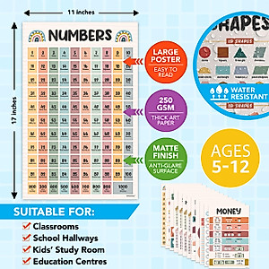 Decorably 20 Math Posters for Elementary Classroom, 11x17in Matte-Laminated Educational 5th Grade Math Posters for Classroom Decor