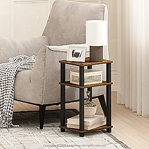 Furinno Simplistic End Side Night Stand/Bedside Table with Plastic Tubes, 1-Pack, 2-Tier Plastic Poles, Amber Pine/Black