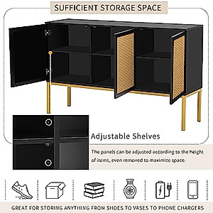 Bellemave Rattan Cabinet Sideboard Buffet Cabinet with Storage Kitchen Storage Cabinets with Rattan Doors Accent Cabinet Credenza for Living Room Dining Room Entryway, Black