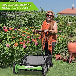 TBVECHI Cordless Manual Lawn Mower with 5-Blades, Adjustable Cutting Handle Height Push Lawn Mower with Grass Catcher, 5381ft2 Grass Cutter (20")