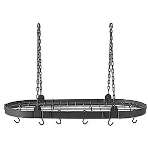 Old Dutch Medium Gauge Oval Hanging Pot Rack with Grid & 12 Hooks, Graphite 36" x 18"