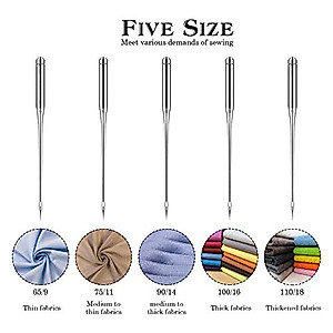 100 PCS Sewing Machine Needles Universal Regular Point Needles for Singer Brother, Assorted Sizes HAX1 65/9, 75/11, 90/14, 100/16, 110/18