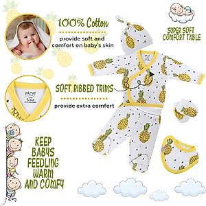 0-3M Unisex Baby Layette Set Neutral Baby Clothes Baby Gift Sets for Girl and Boy 5-Piece Pineapple Pattern 0 Cotton By Yellow 0-3 months B-01 Yellow