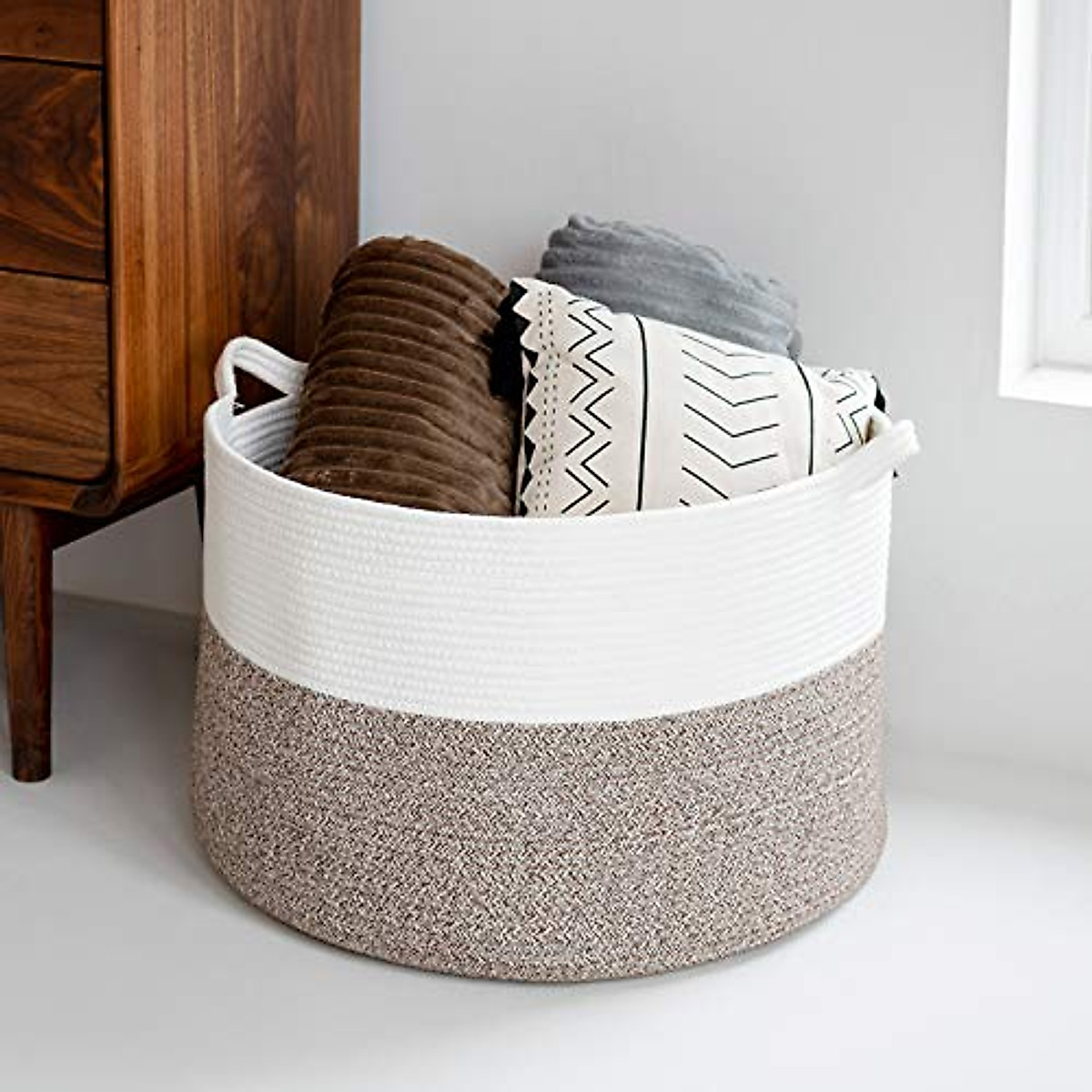 INDRESSME Large Linen Basket (Set of 2)-Baby Nursery Basket Laundry Hamper