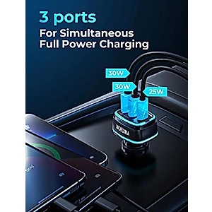 85w USB C Car Charger,WORDIMA USB Car Charger 3Port Fast Charger Cigarette Lighter USB Adapter Compatible with iPhone 14 13 12 Pro Max iPad Pro,Google Pixel,Oneplus,Samsung Galaxy S21,MacBook Pro Air