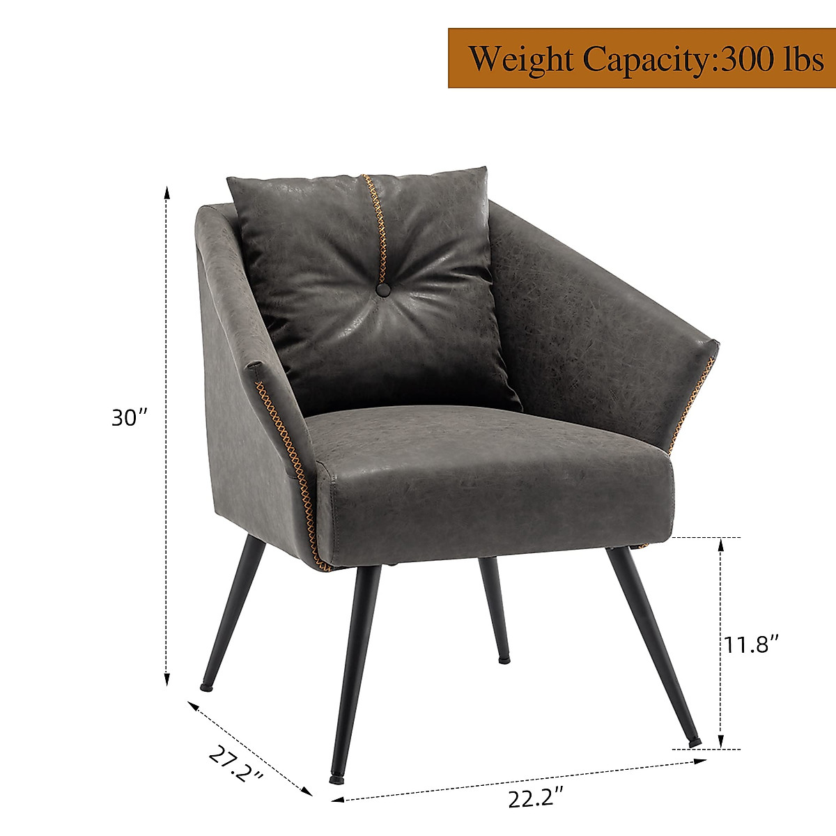 SHINEBOOM Accent Chairs Mid Century Comfy Single Modern Arm Chair for Living Room Bedroom Reading Faux Leather Chair,Grey 1