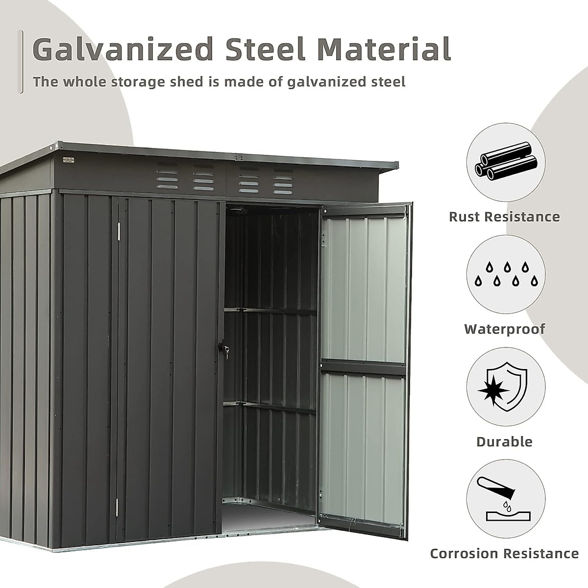 Domi Outdoor Storage Shed 5x3 FT, Metal Tool Sheds Galvanized Steel,Outdoor Tool Shed with Lockable Double Door for Patio,Backyard,Garden,Lawn