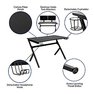 Flash Furniture Duncan Gaming Desk 45.25" x 29" Computer Table Gamer Workstation with Headphone Holder and 2 Cable Management Holes