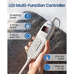 Heating Pad, Renpho Heating Pad for Back Pain Relief & Cramps Relief, FSA HSA Eligible, 10 Heat Settings, Auto Shut Off, Machine Washable, Gifts for Women, Men, ETL Certified, 12"x24'' (Gray)