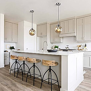 KCO Lighting Modern Glass Globe Pendant Light Nordic Brushed Nickel Pendant Lights Single Glass Ball Chandelier Adjustable Hanging Light Fixtures Kitchen Pendant Lighting Over Island (Amber)