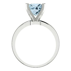 Clara Pucci 2.0 ct Princess Cut Solitaire Natural Aquamarine Engagement Wedding Bridal Promise Anniversary Ring 18K White Gold Size 3.75