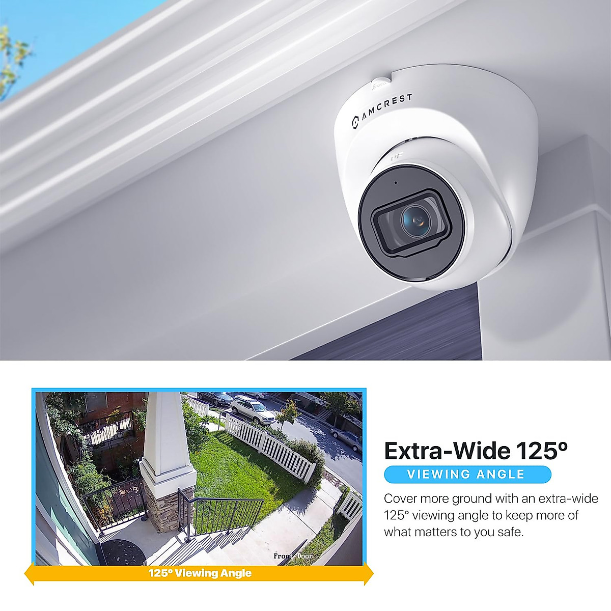 Amcrest UltraHD 4K (8MP) Outdoor Security IP Turret PoE Camera, 3840x2160, 98ft NightVision, 2.8mm Lens, IP67 Weatherproof, MicroSD Recording (256GB), White
