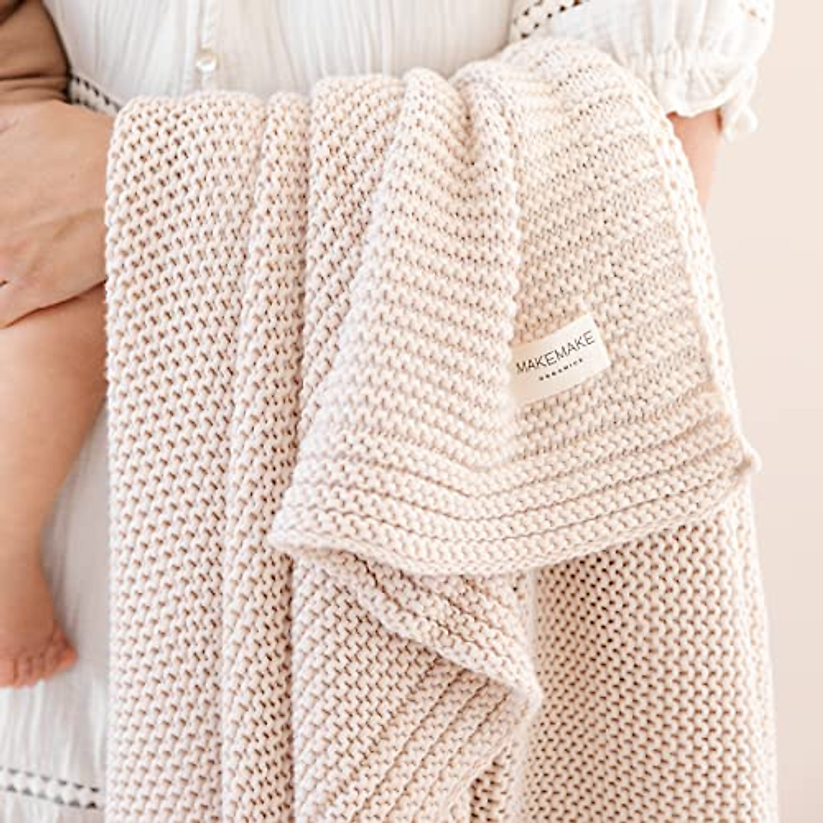 MakeMake Organics Organic Throw Blanket GOTS Certified Organic Cotton Blanket Chunky Knit Super Soft Cozy Fall Winter Large Adults Throw Blanket (50x60, Shell)