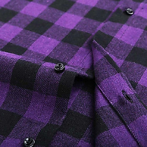 Cromoncent Men's Casual Plaid Flannel Long Sleeve Button Down Shirt,Purple Black,Medium