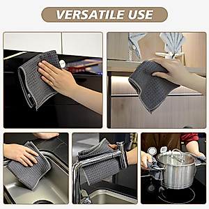 SINLAND Microfiber Waffle Weave Dishcloths Cleaning Cloths 10 Pack 13inch X 13inch Grey